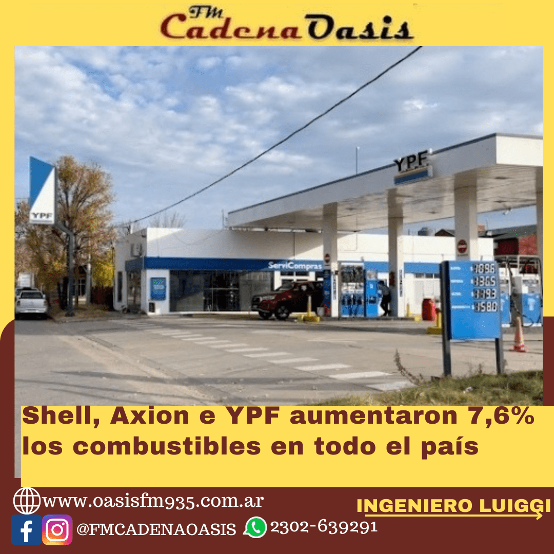 Shell, Axion e YPF aumentaron 7,6% los combustibles en todo el país